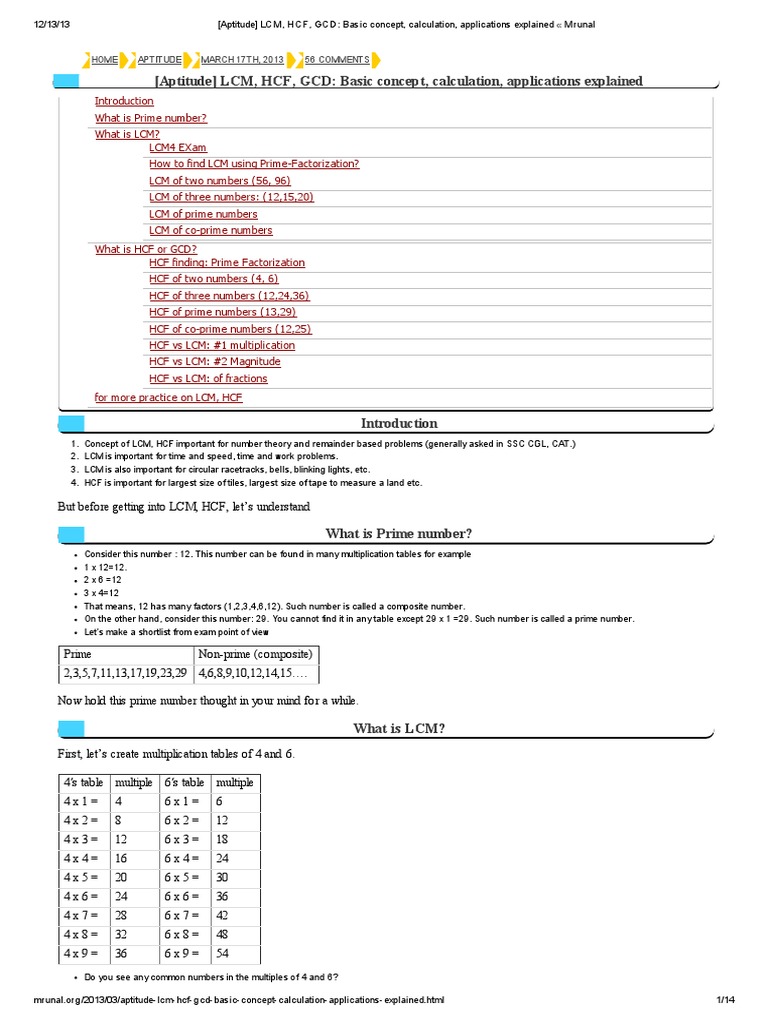 (Aptitude) LCM, HCF, GCD - Basic Concept, Calculation, Applications ...