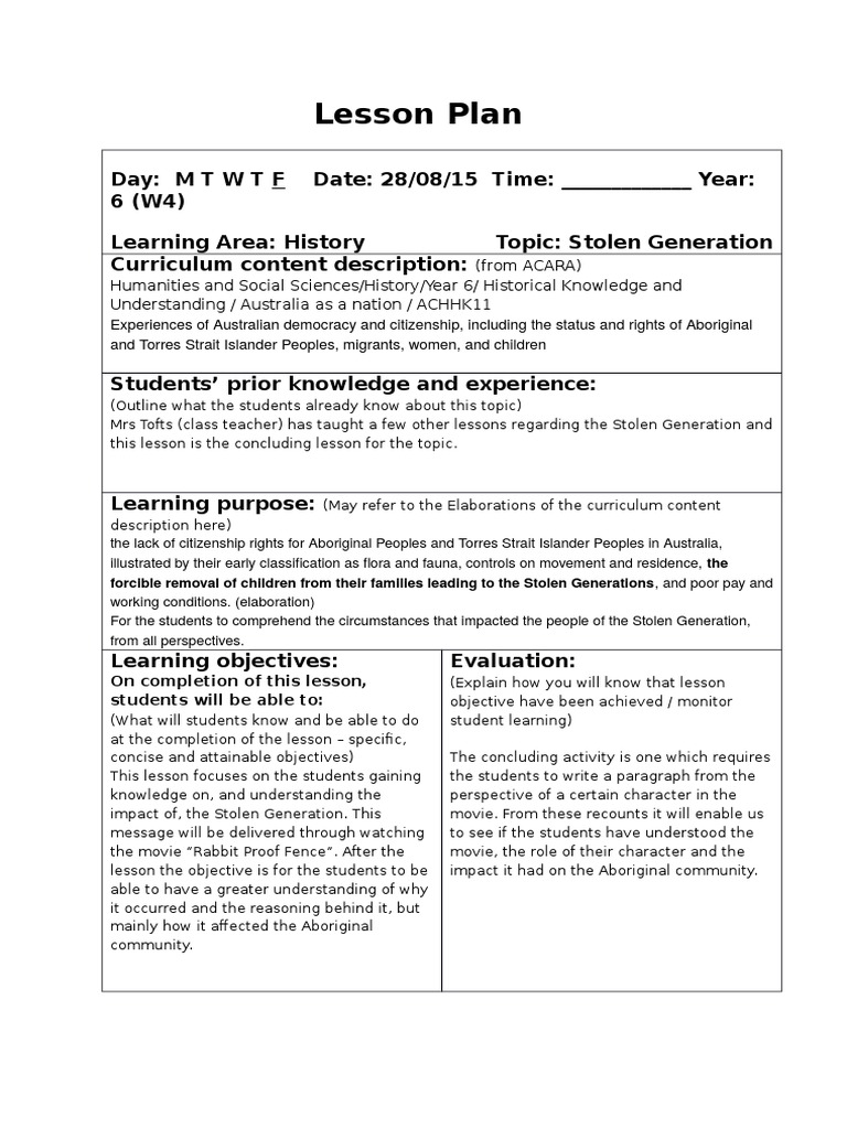 Lesson Plan-W4 Rabbit Proof Fence | PDF | Brainstorming | Indigenous ...