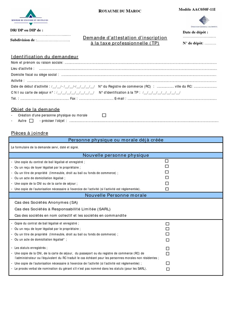 Demande d'attestation taxe professionnelle | PDF | Business | Économie
