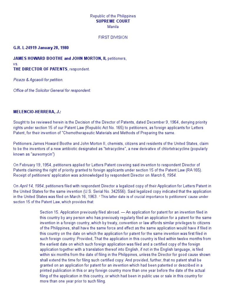 Boothe vs. Director of Patents | PDF | Patent Application | Glossary Of Patent Law Terms