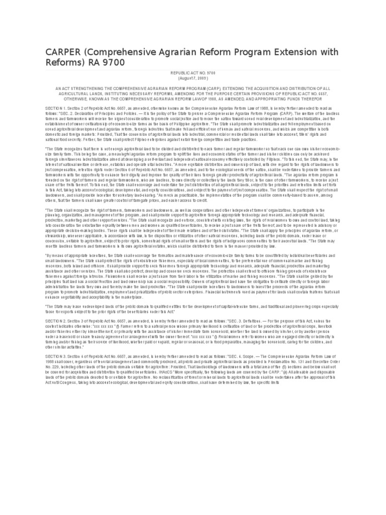 CARPER (Comprehensive Agrarian Reform Program Extension With Reforms ...