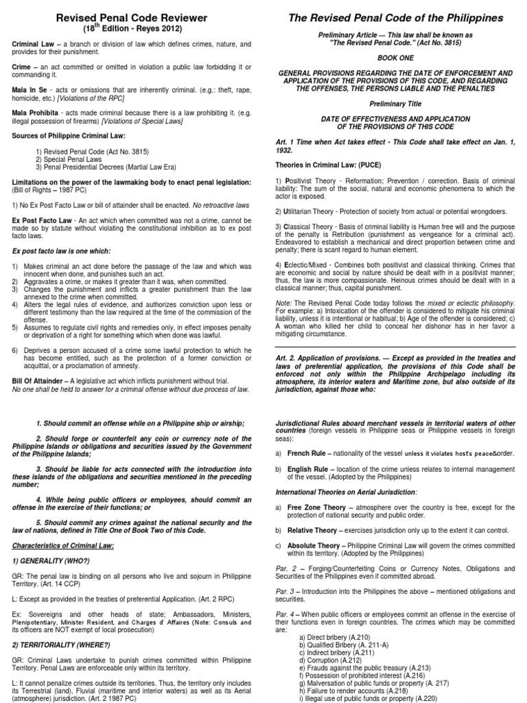 Criminal Law - Revised Penal Code Summary | PDF | Ex Post Facto Law ...
