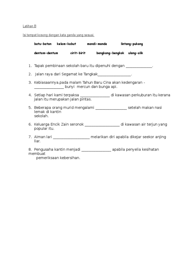 Latihan Kata Ganda Tahun 2