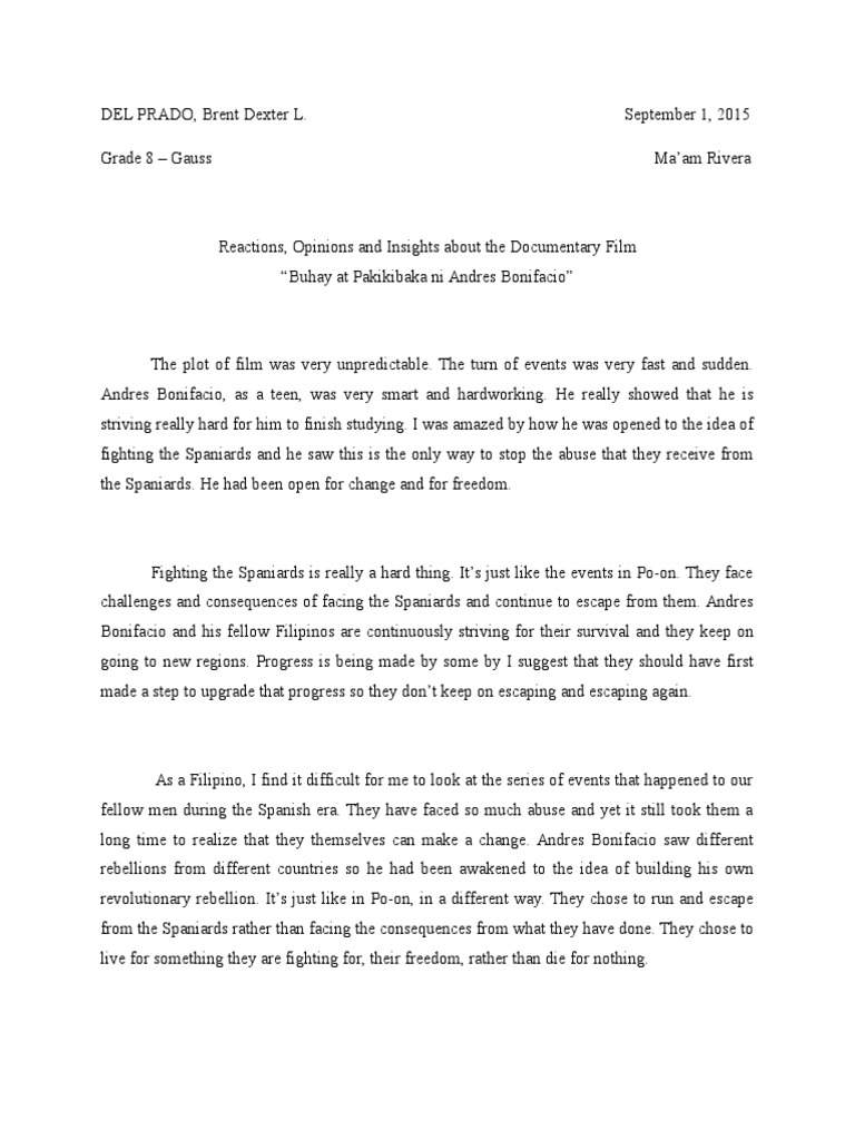 English Reaction Paper For Documentary Film | PDF