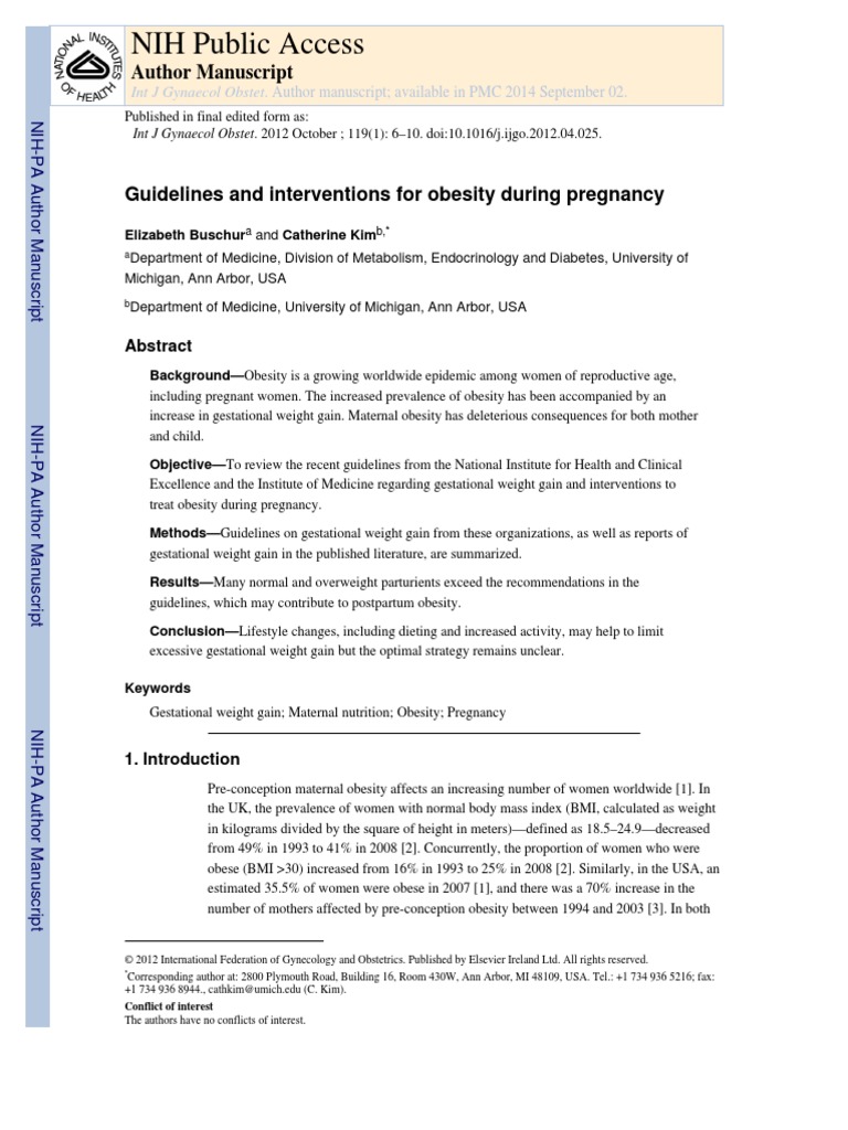 NIH Public Access: Guidelines and Interventions For Obesity During ...