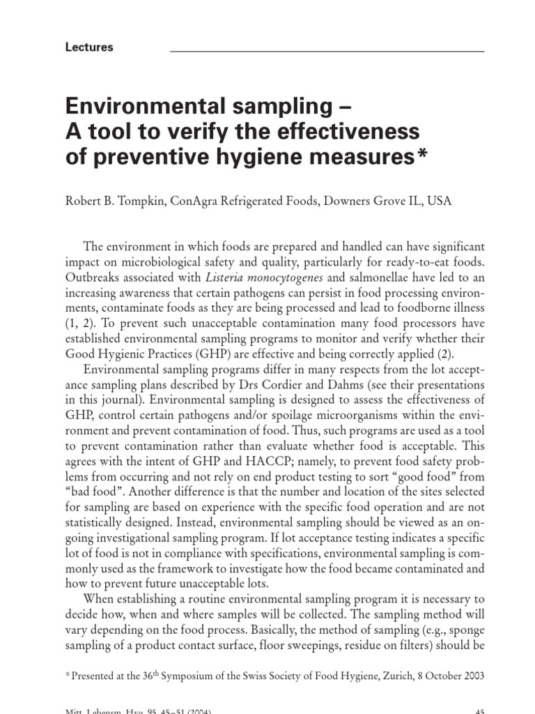 Environmental Sampling A Tool To Verify The Effectiveness Of Preventive