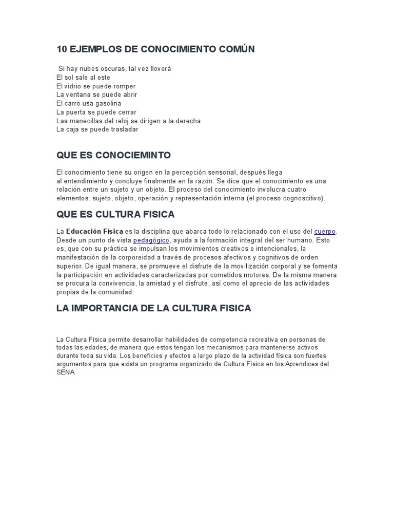10 Ejemplos de Conocimiento Común | PDF | Conocimiento | Epistemología