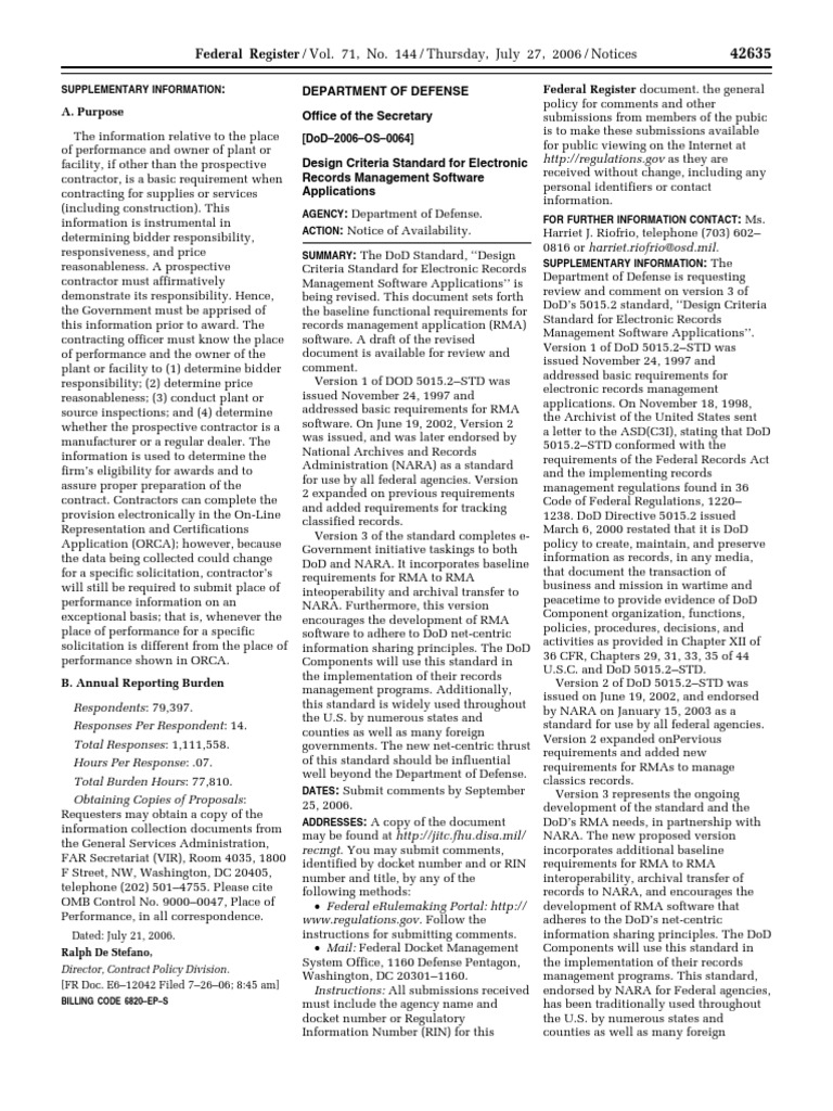 Notice: Federal Acquisition Regulation (FAR) : Electronic Records ...