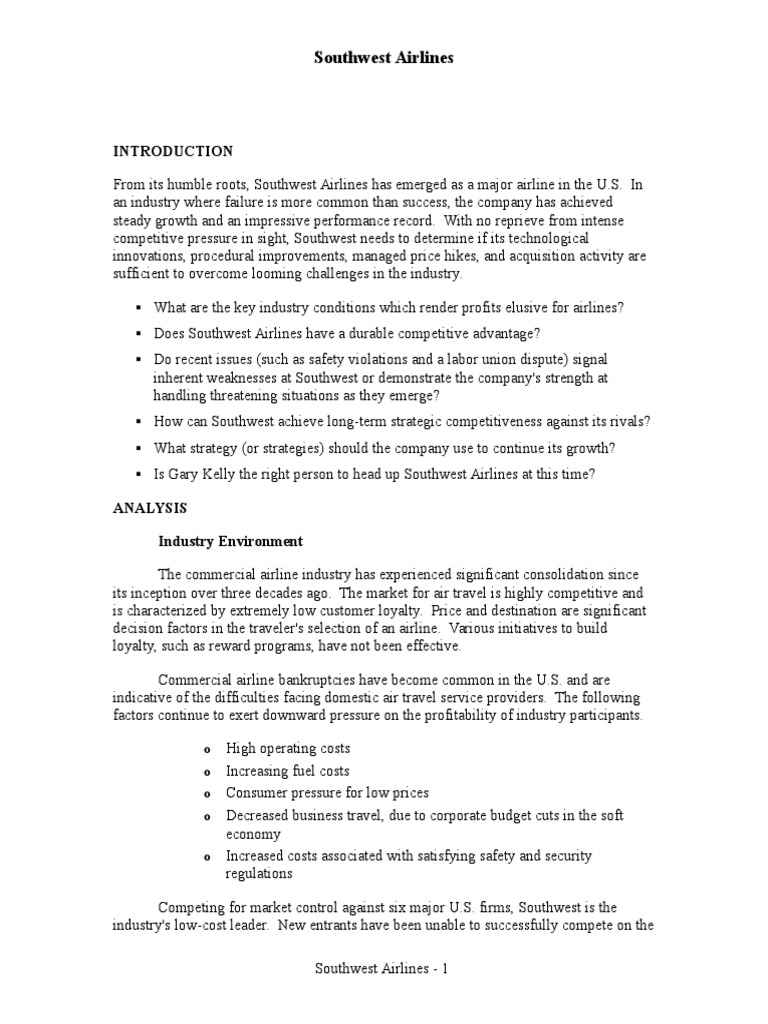 CASE26 Southwest | PDF | Airlines | Low Cost Carrier