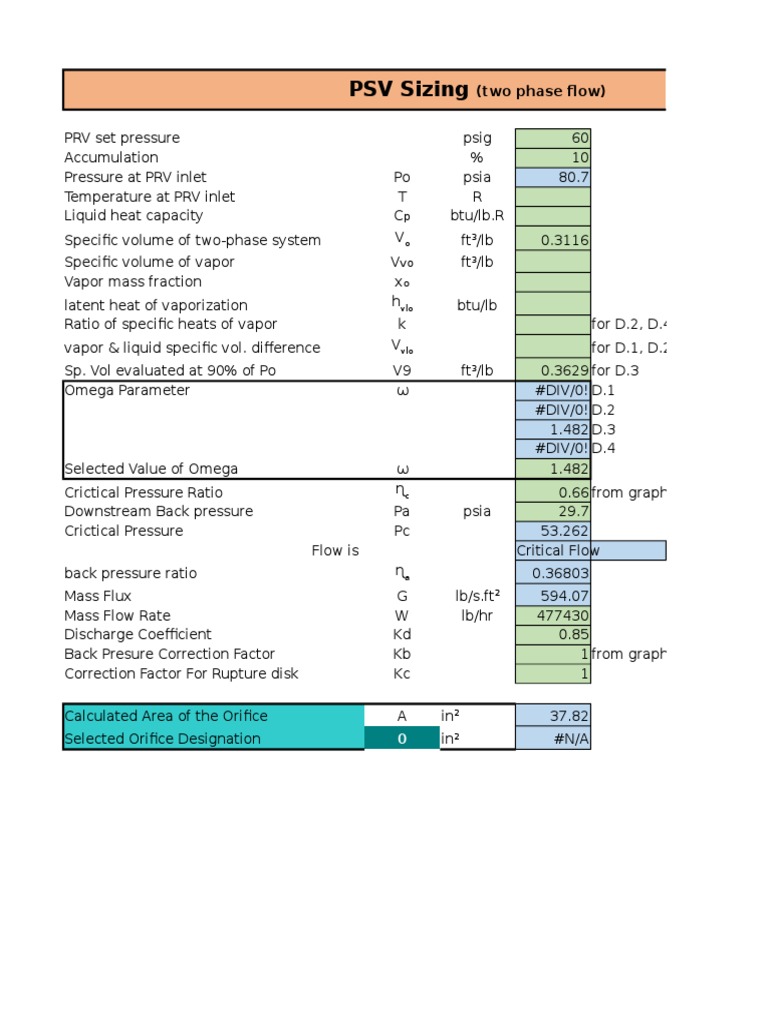 Psv Sizing For Two Phase Flow Pressure Latent Heat Prueba