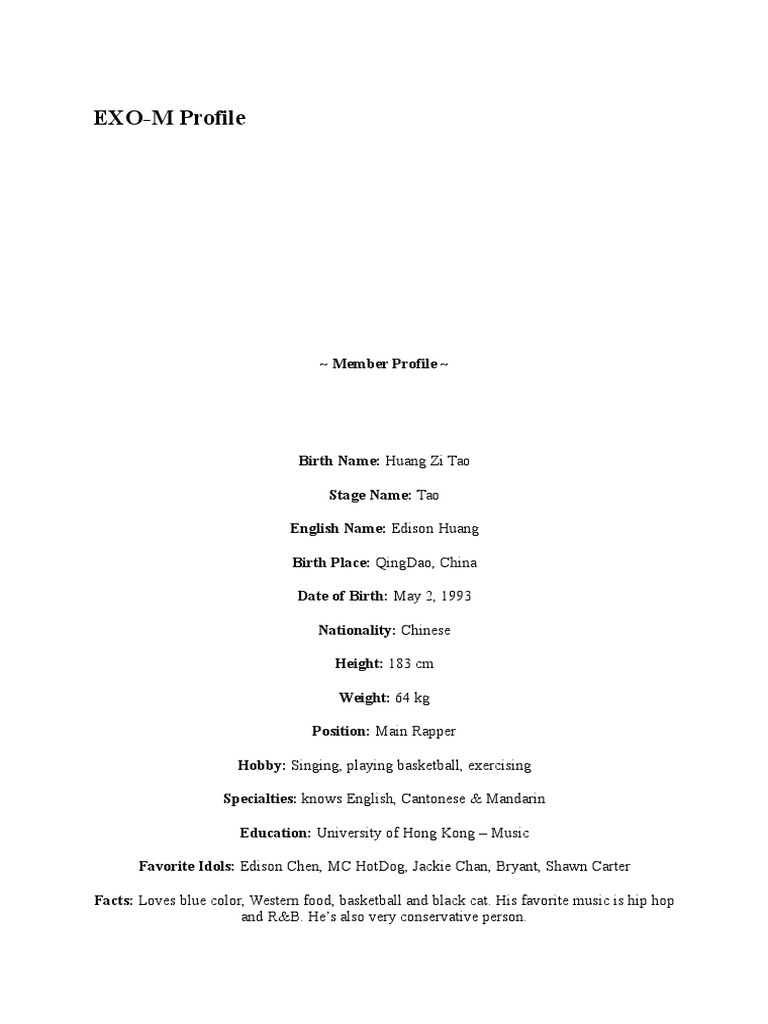 EXO-M Member Profiles and Facts | PDF
