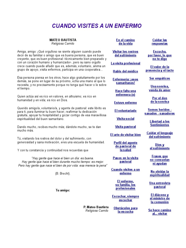Guía para Visitar a Enfermos | PDF | Enfermería | Amor