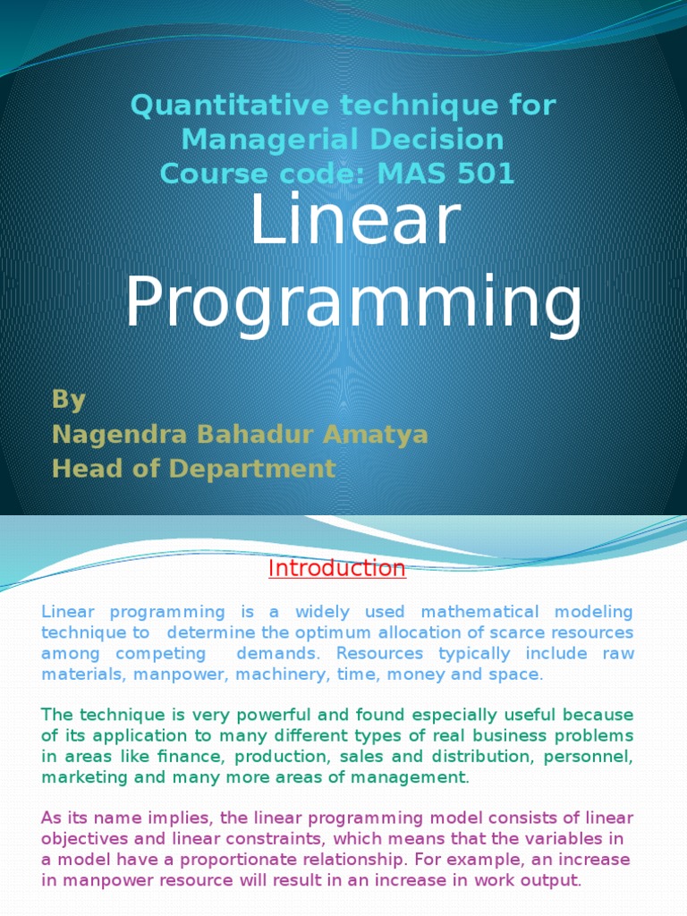 Linear Programming for Managerial Decisions | PDF | Linear Programming | Mathematical Optimization