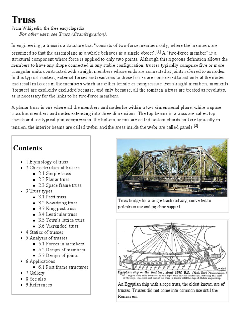 Truss - Wikipedia, The Free Encyclopedia | PDF | Truss | Engineering