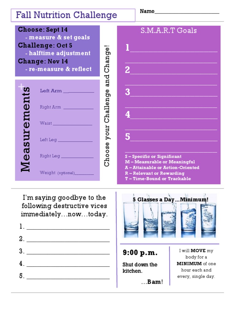 Fall Nutrition Challenge & S.M.A.R.T. Goals | PDF