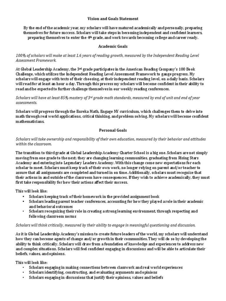 Vision and Goal Statement | PDF | Educational Assessment | Leadership