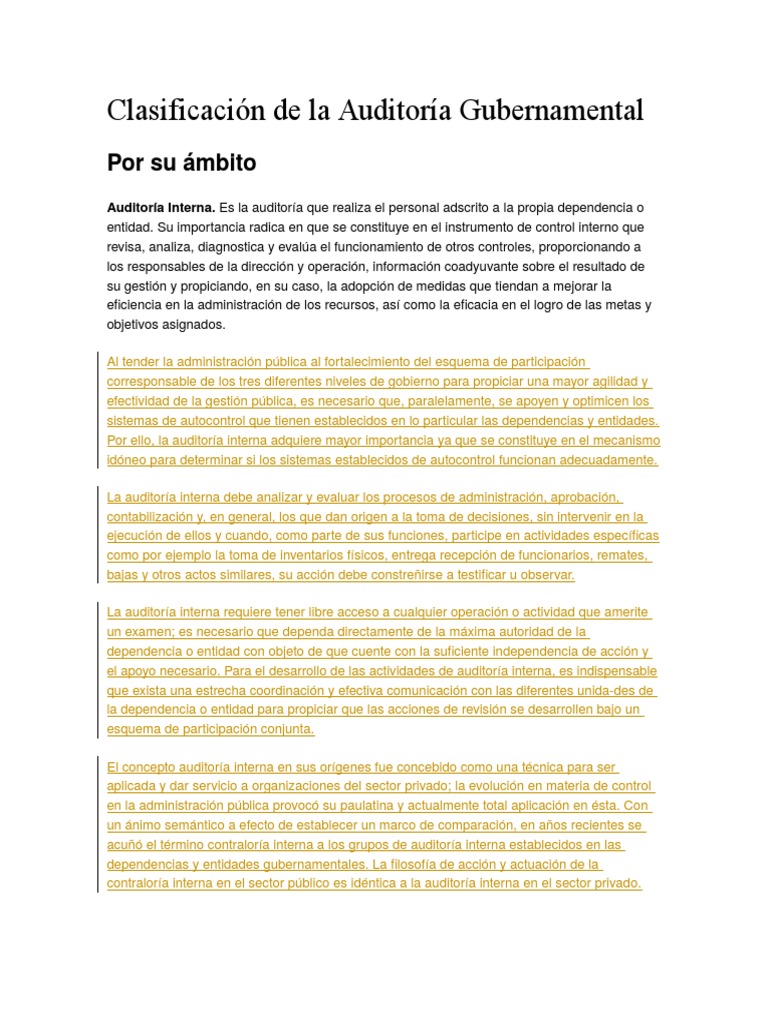 Clasificación de La Auditoría Gubernamental | PDF | Auditoría ...