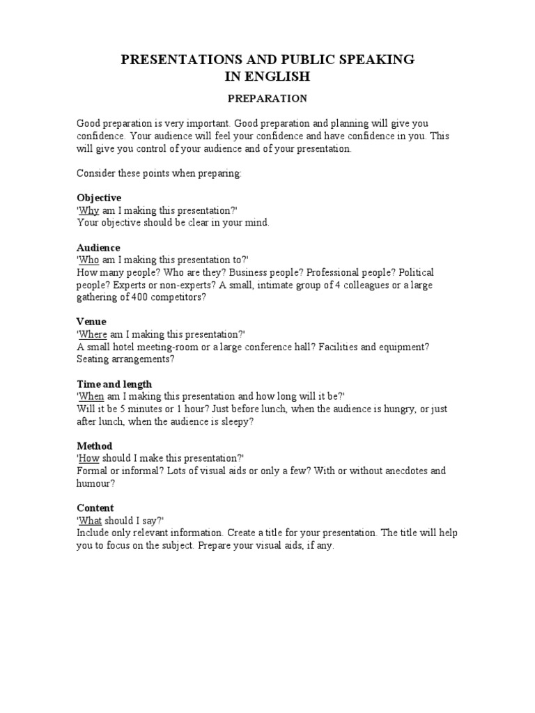 Presentations and Public Speaking in English | PDF | Linguistics ...