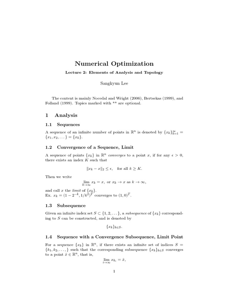 Numerical Optimization 1 Analysis Pdf Sequence Metric Space
