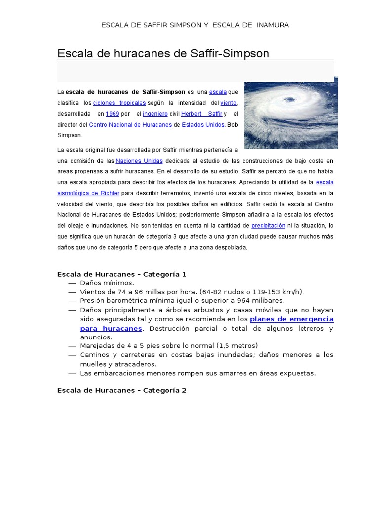 Escala de Saffir Simpson y Escala de Inamura | Eventos climáticos ...