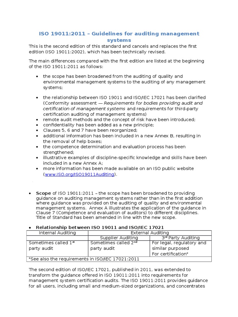 ISO 19011 Comaprisons | PDF | Audit | Auditor's Report