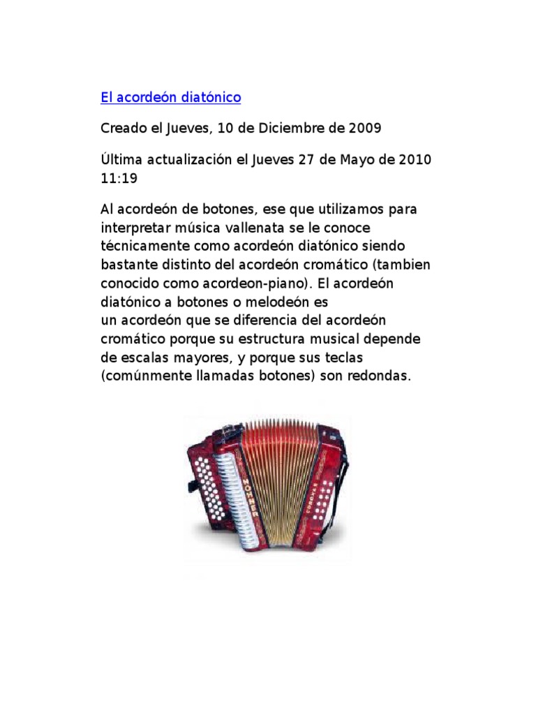 Acordeón Diatónico: Características y Uso | PDF | Acordeón | Elementos ...