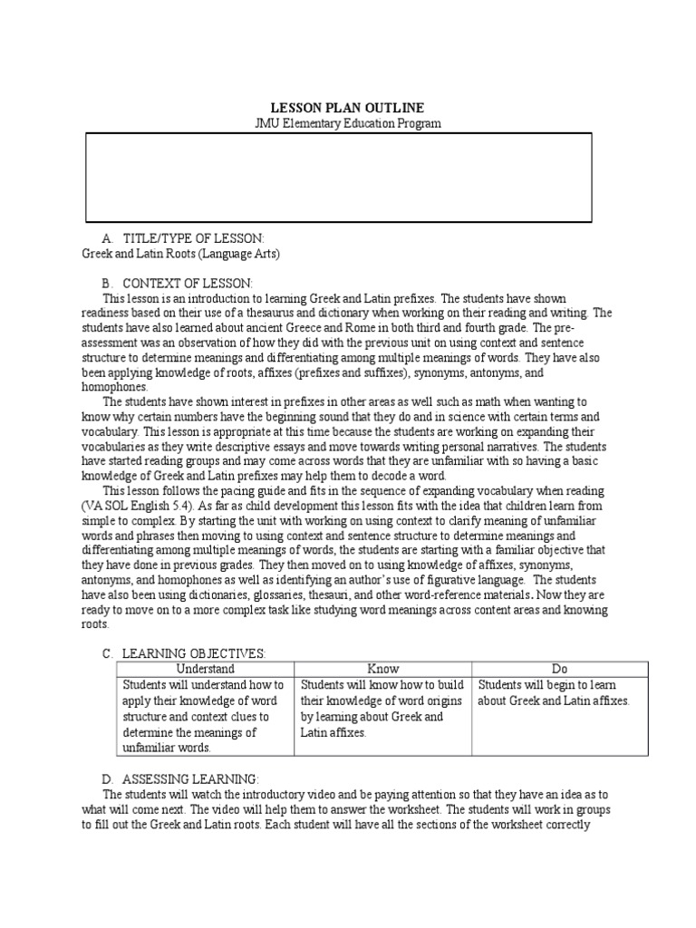 Greek and Latin Roots Lesson Plan | PDF | Vocabulary | Latin