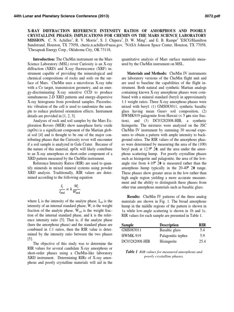 Reference Intensity Ratio | PDF | X Ray Crystallography | Physical Sciences