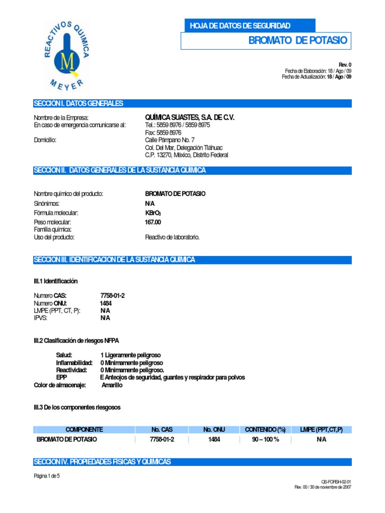 Bromato de Potasio PDF | PDF | Aluminio | Residuos