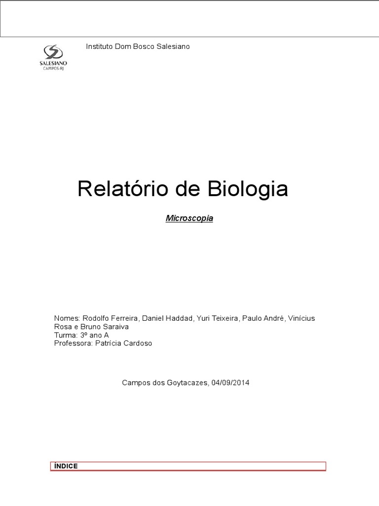Relatório de Biologia - Micros | PDF | Microscópio | Célula (Biologia)