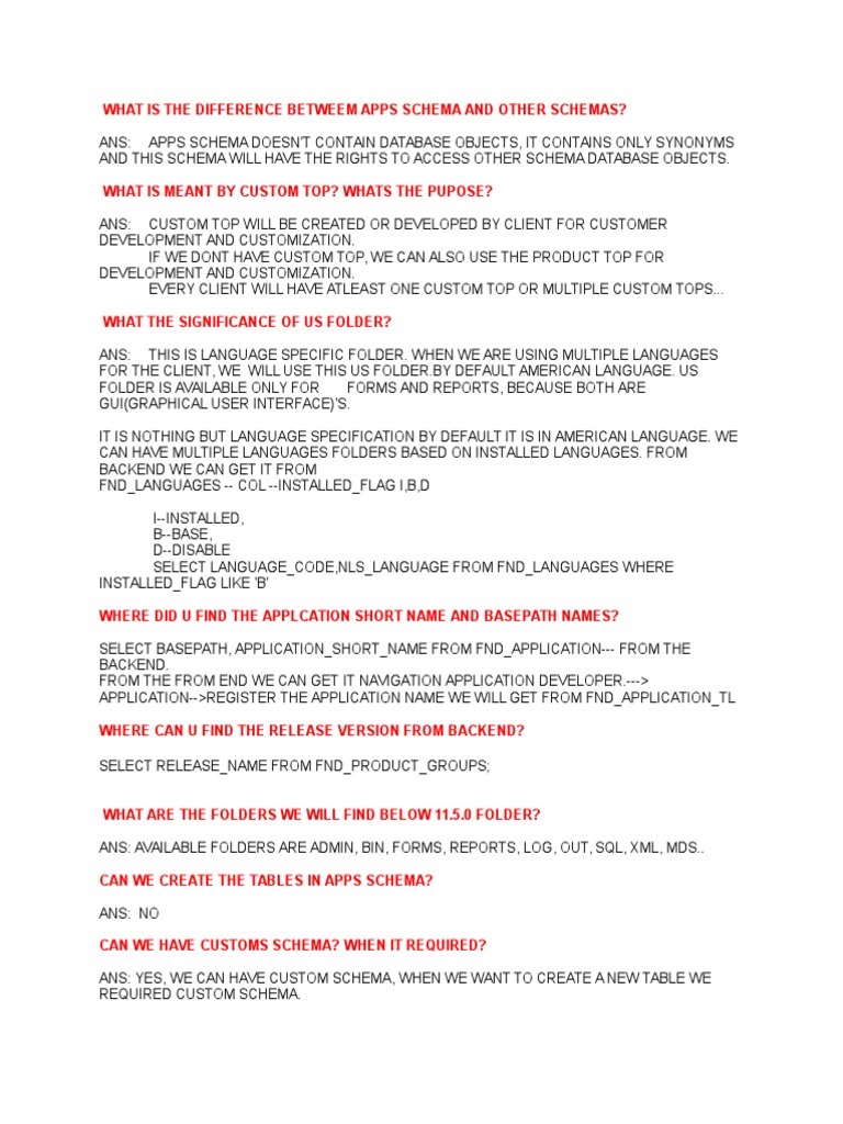 Oracle APPS Interview Question Answers | PDF | Database Schema ...