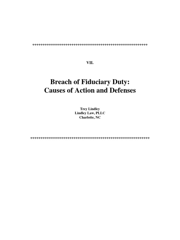 Ch. VII Breach of Fiduciary Duty Causes of Action and Defenses 65pages | PDF | Trust Law | Fiduciary