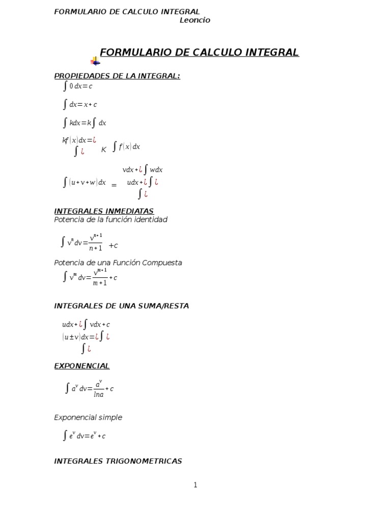 Trabajo de Formulario de Integral | PDF | Integral | Factorización