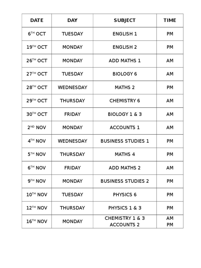 Igcse g10 Timetable | PDF
