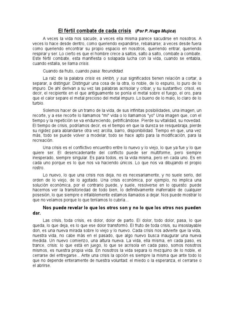 El Fértil Combate de Cada Crisis (Hugo Mujica) | PDF