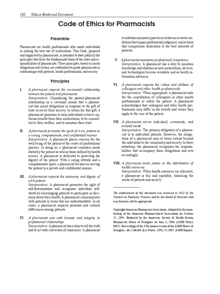 Code of Ethics For Pharmacists | Download Free PDF | Pharmacy | Patient