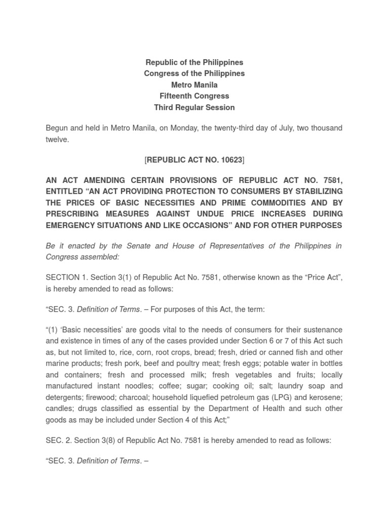Ra 10623 an Act Amending Certain Provisions of Republic Act No. 7581 ...
