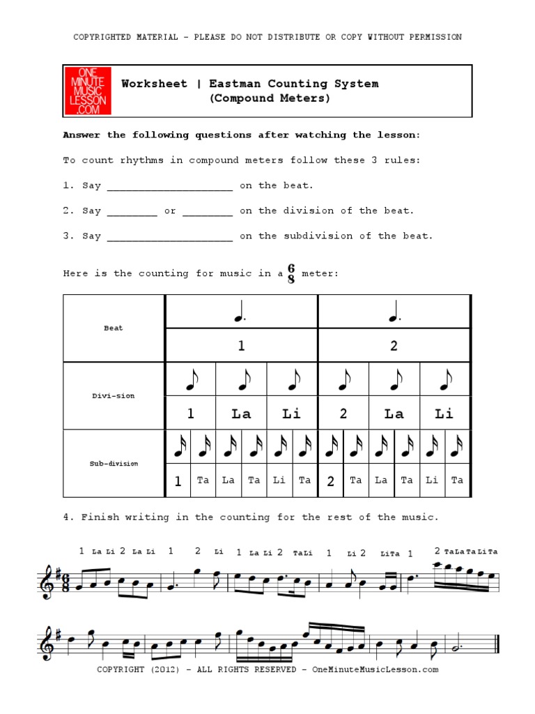 Worksheet Counting Compound Meter | PDF | Teaching Methods & Materials ...