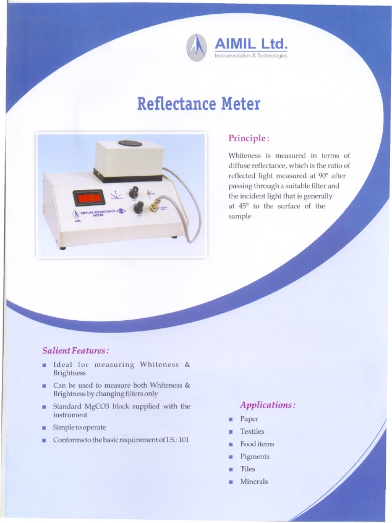 Reflectance Meter: Aimil LTD | PDF | Optics | Electromagnetic Radiation