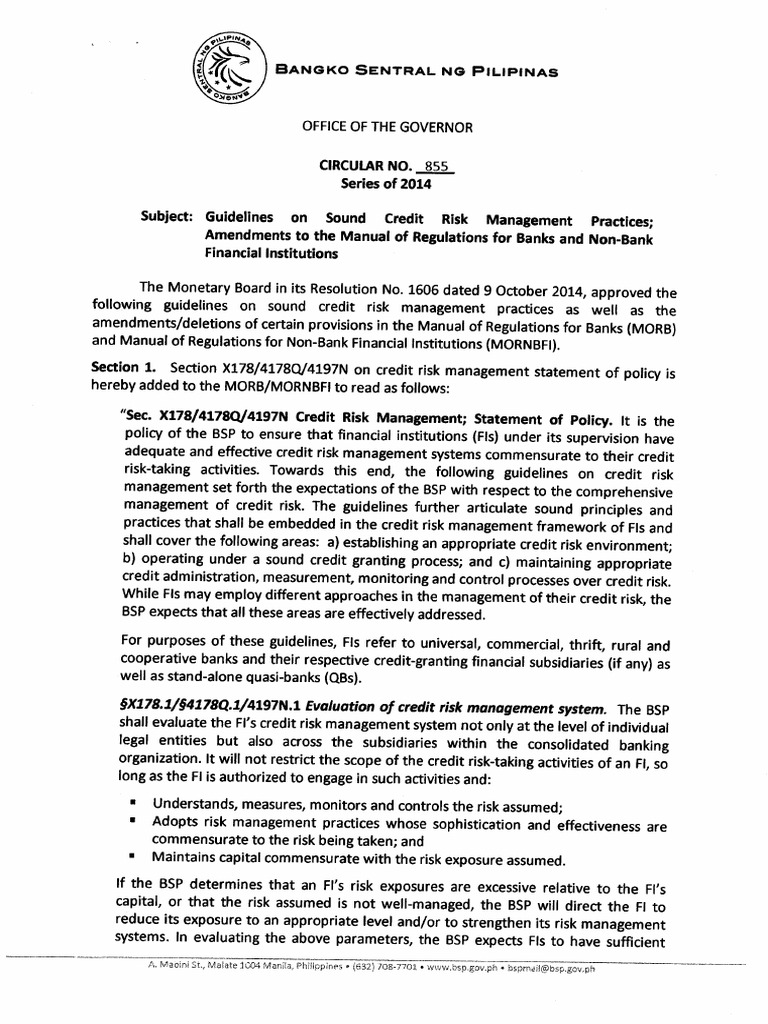 BSP Circular No. 855, Series of 2014 | PDF