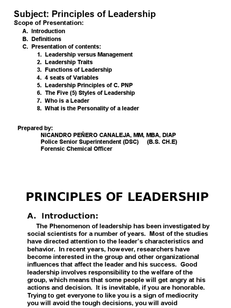 Principles of Leadership | Leadership | Science