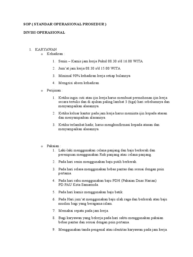 SOP Divisi Operasional: Kehadiran, Pakaian, dan Etika | PDF | Karier & Perkembangan | Bisnis