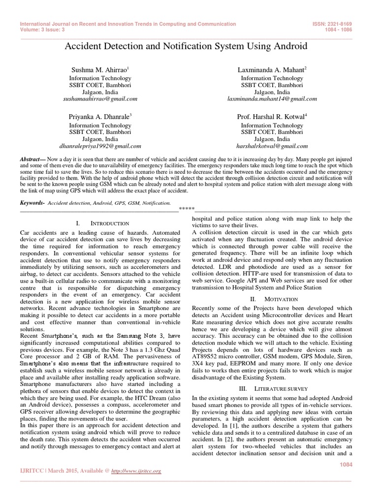 Accident Detection and Notification System Using Android | PDF | Android (Operating System ...