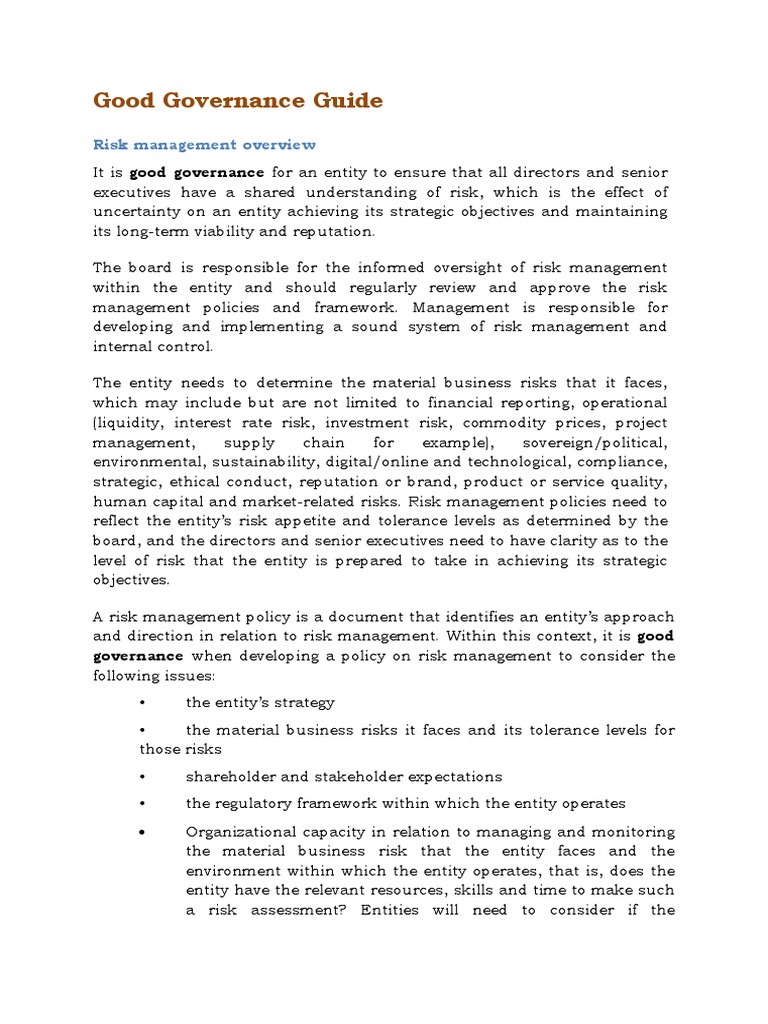 Good Governance Guide: Risk Management in 40 Characters | PDF ...