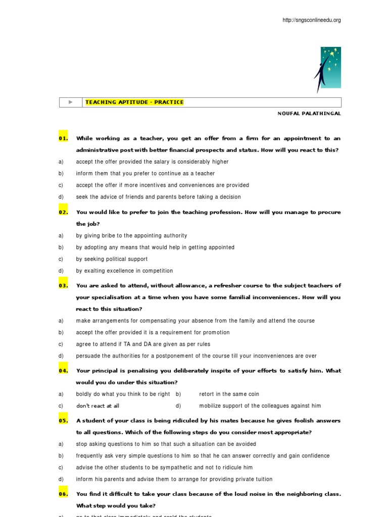 Teaching Aptitude Practice | PDF | Teachers | Test (Assessment)