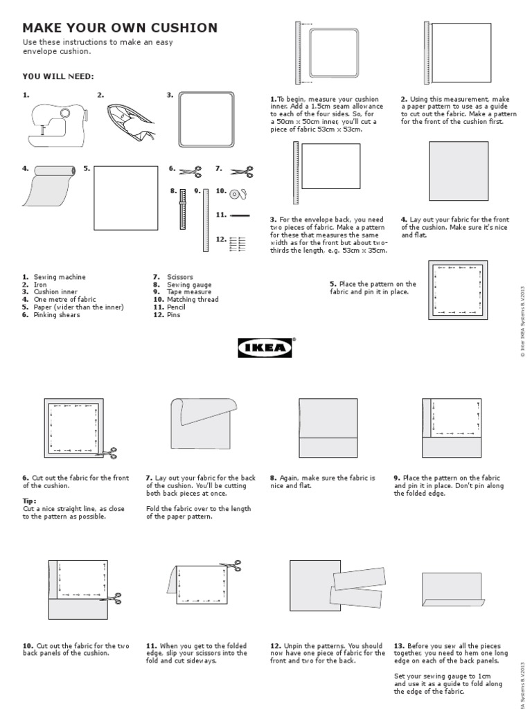Ikea How To Make A Cushion v2 | PDF | Seam (Sewing) | Sewing