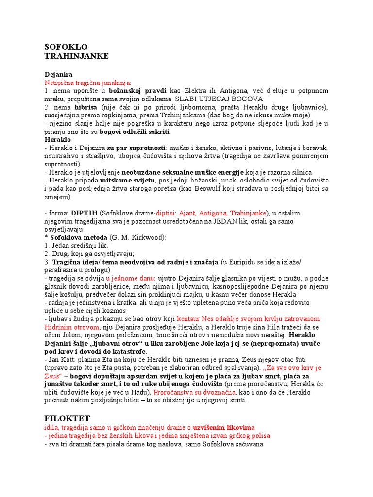 Bilješke Trahinjanke Filoktet Medeja | PDF