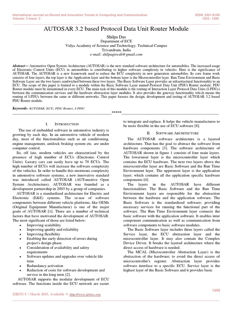 Autosar 3 2 Based Protocol Data Unit Router Module Pdf Communications Protocols