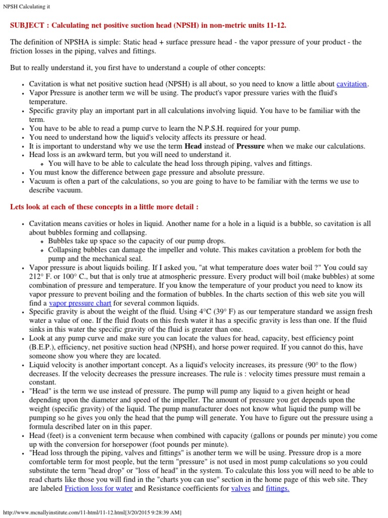NPSH Calculating It | PDF | Pressure | Pump