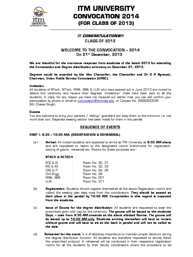 Welcome To The Convocation - 2014 | PDF | Further Education